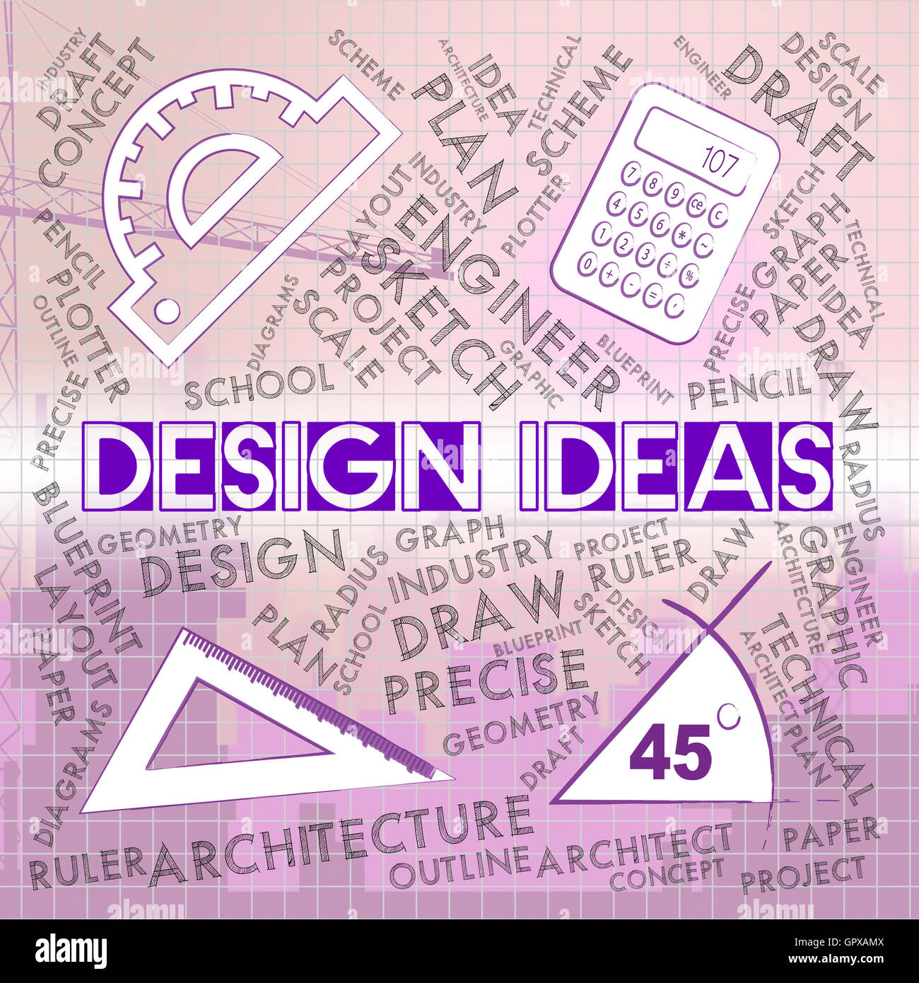 Design Ideas Indicating Graphic Plan And Designs Stock Photo - Alamy