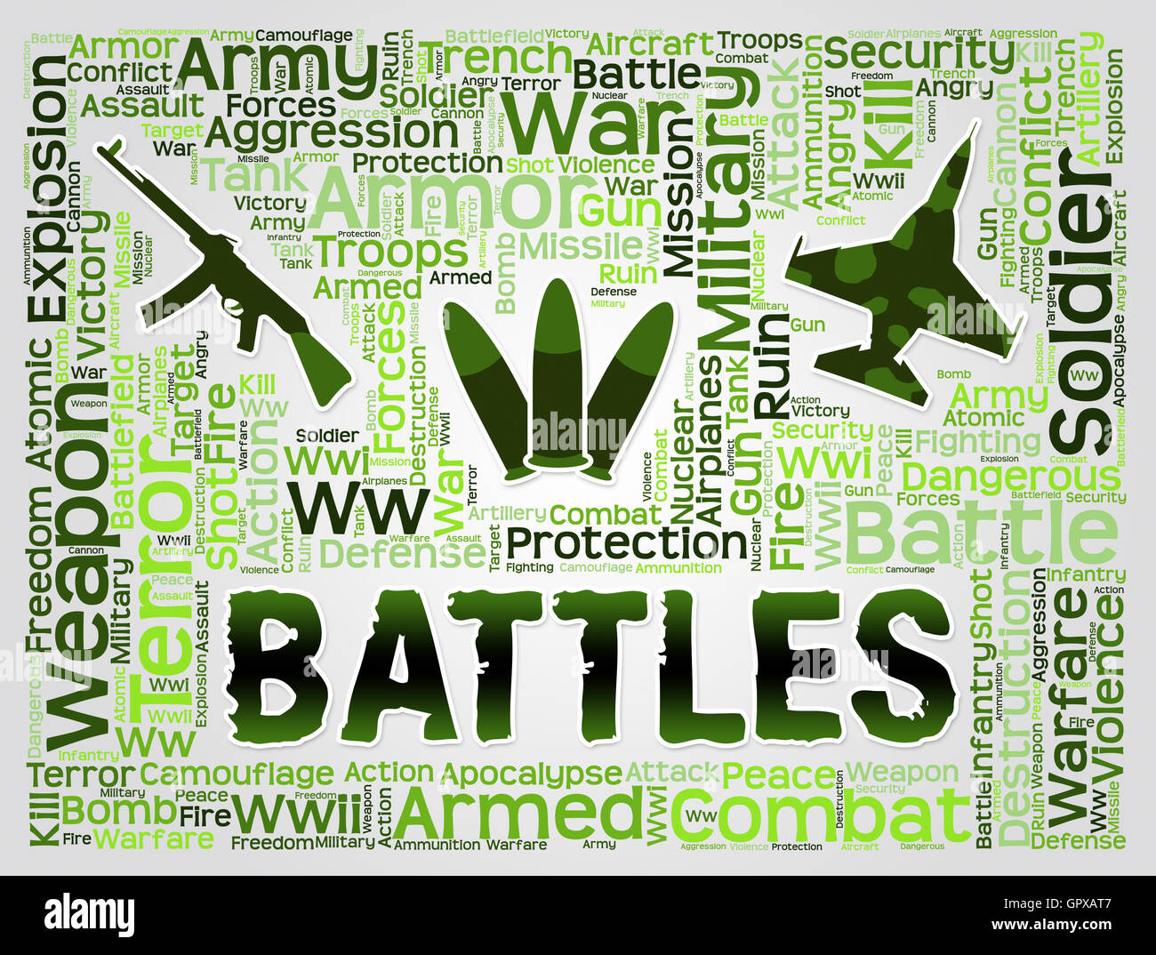 Battles Words Indicating Military Action And Scuffle Stock Photo - Alamy