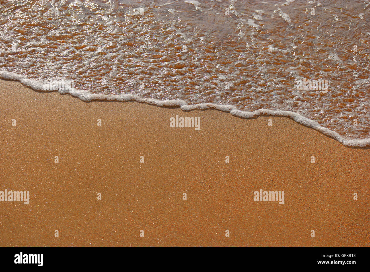 Golden sand and wave background a lot of space for text from above view ...