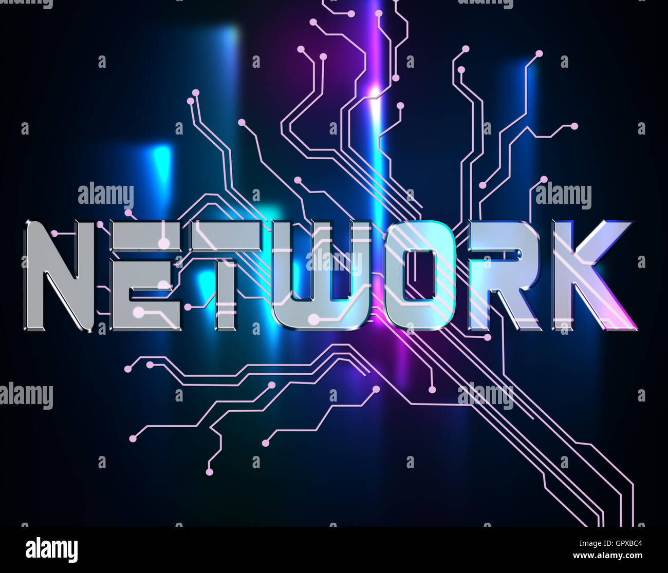 Network Word Meaning Global Communications And Connect Stock Photo - Alamy