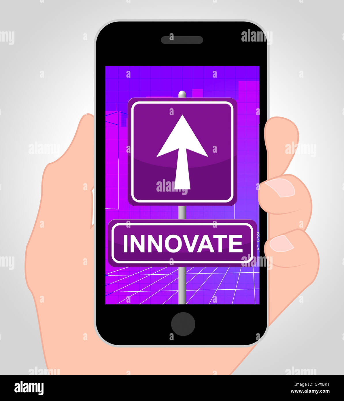 Innovate Online Indicating Mobile Phone And Restructuring Stock Photo ...