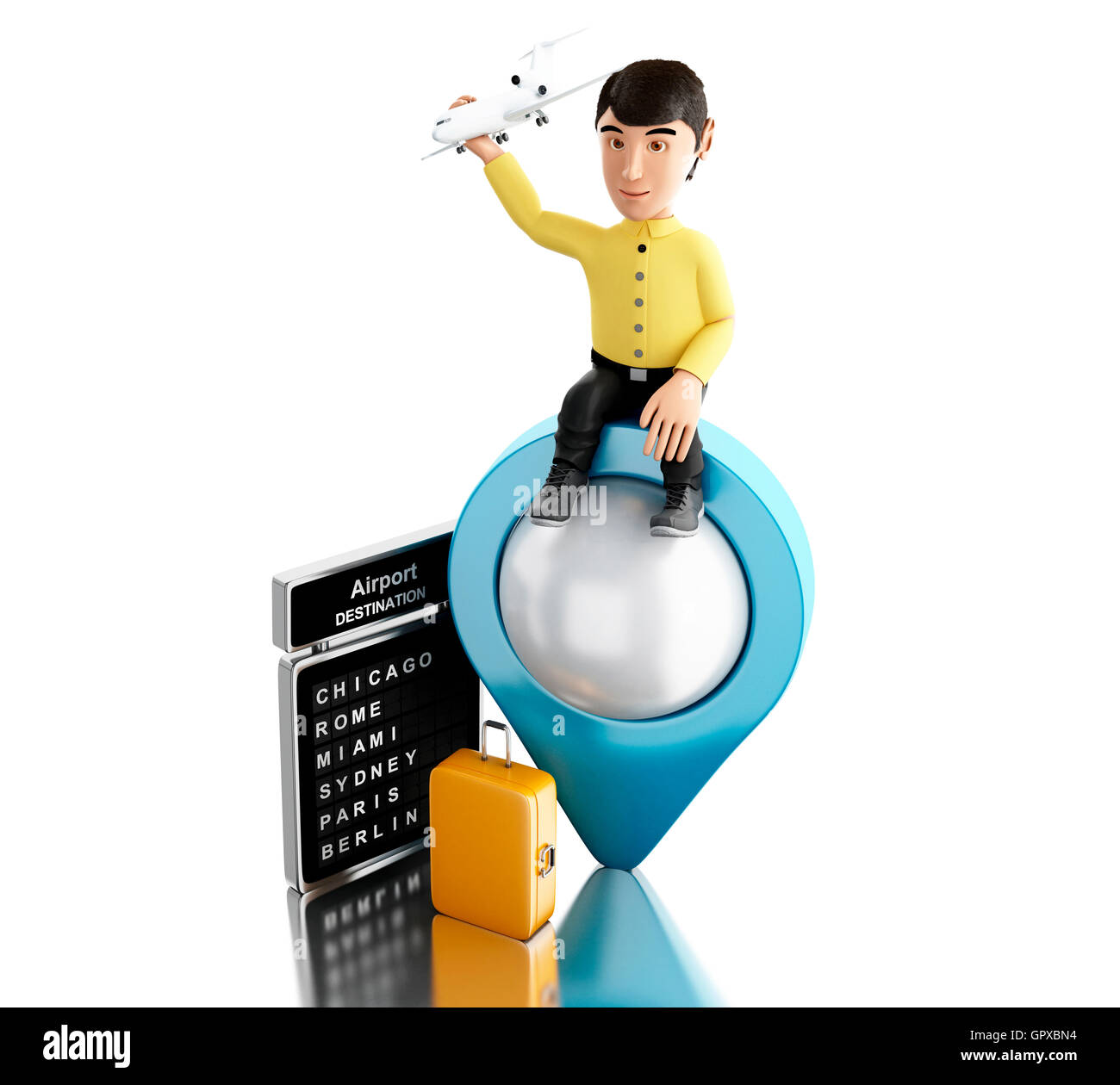 3d illustration. People tourist with suitcases goes on vacation. Travel ...