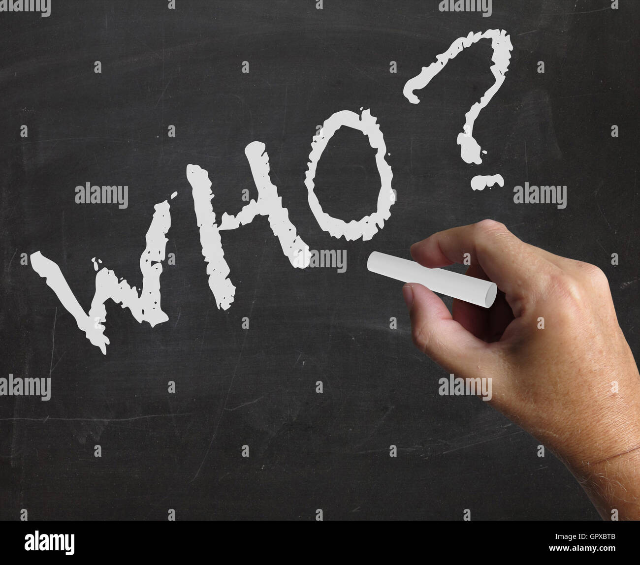 Who question showing somebody asking which person Stock Photo - Alamy