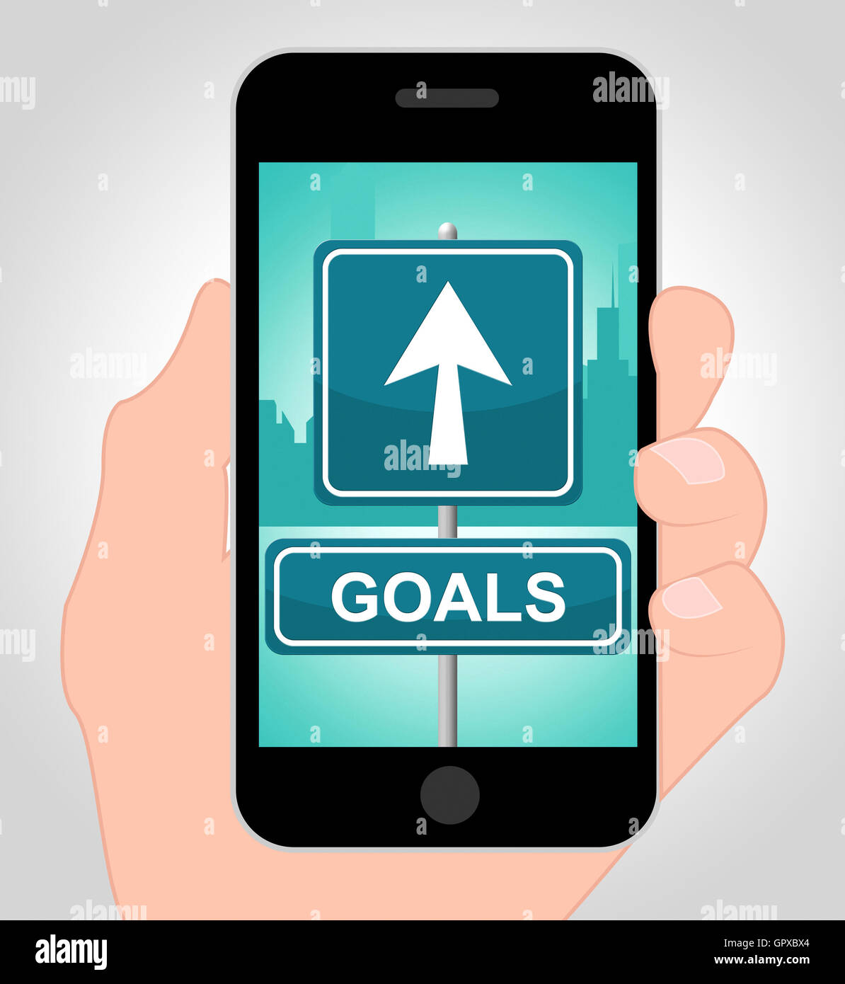 Goals Online Representing Mobile Phone And Aims Stock Photo - Alamy