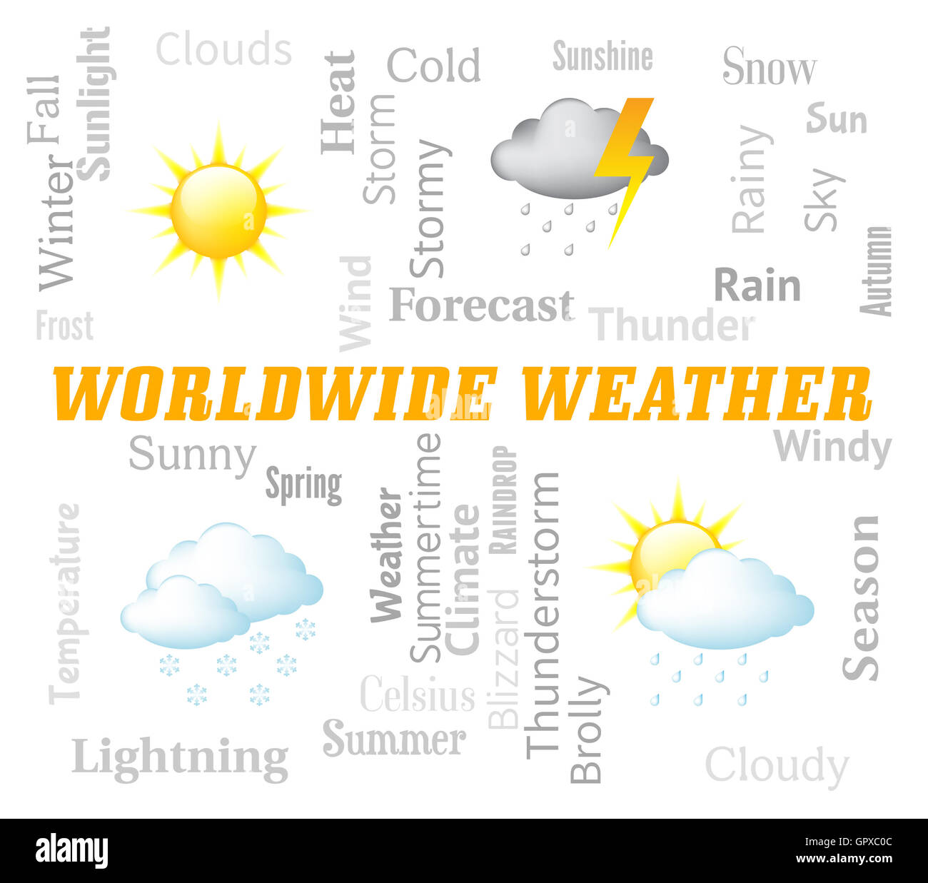 Worldwide Weather Indicating Meteorological Conditions And Planet Stock ...