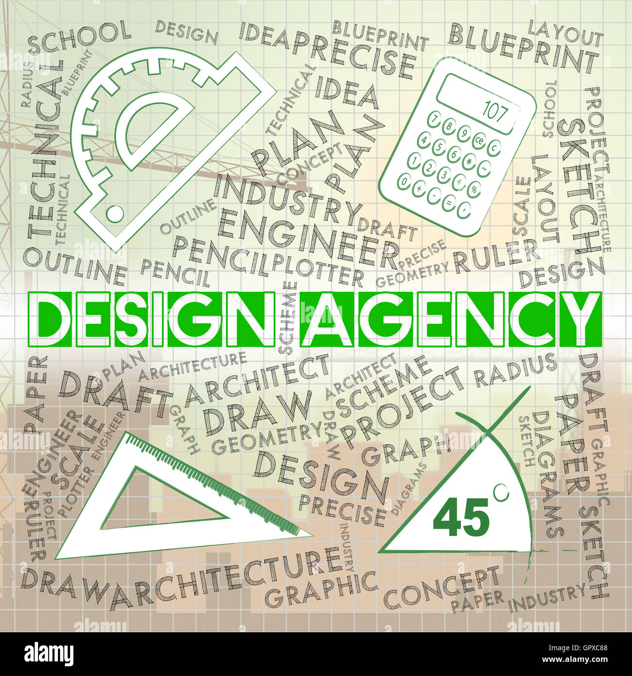 Design Agency Showing Graphic Office And Agent Stock Photo - Alamy