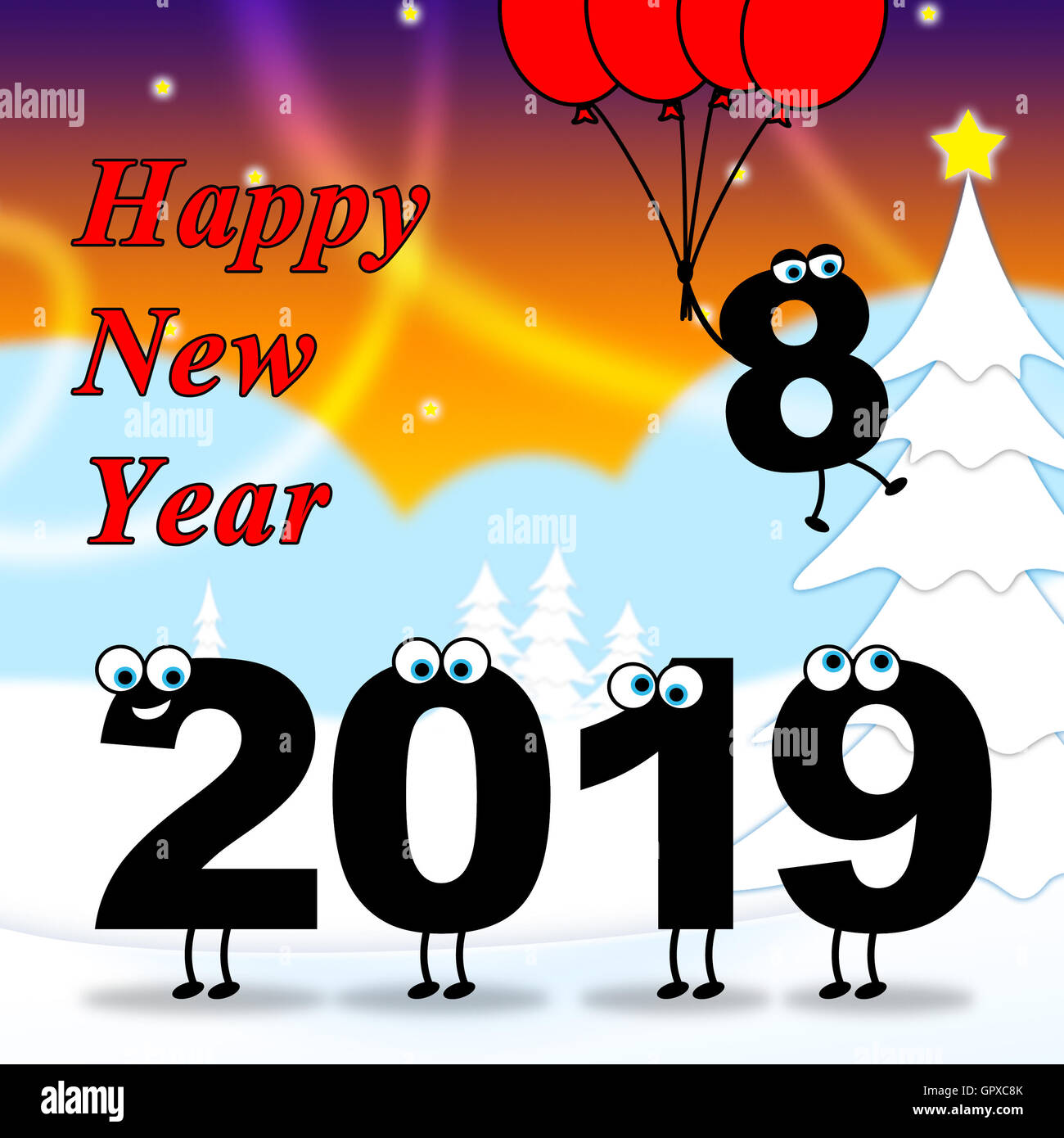 Twenty Nineteen Representing Happy New Year And Celebrate Stock Photo ...