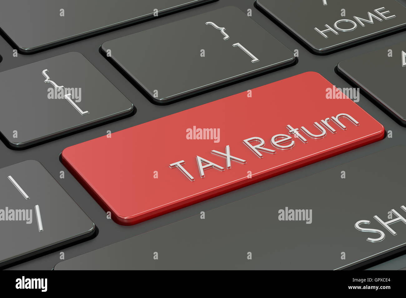 tax return button, red key on keyboard. 3D rendering Stock Photo - Alamy