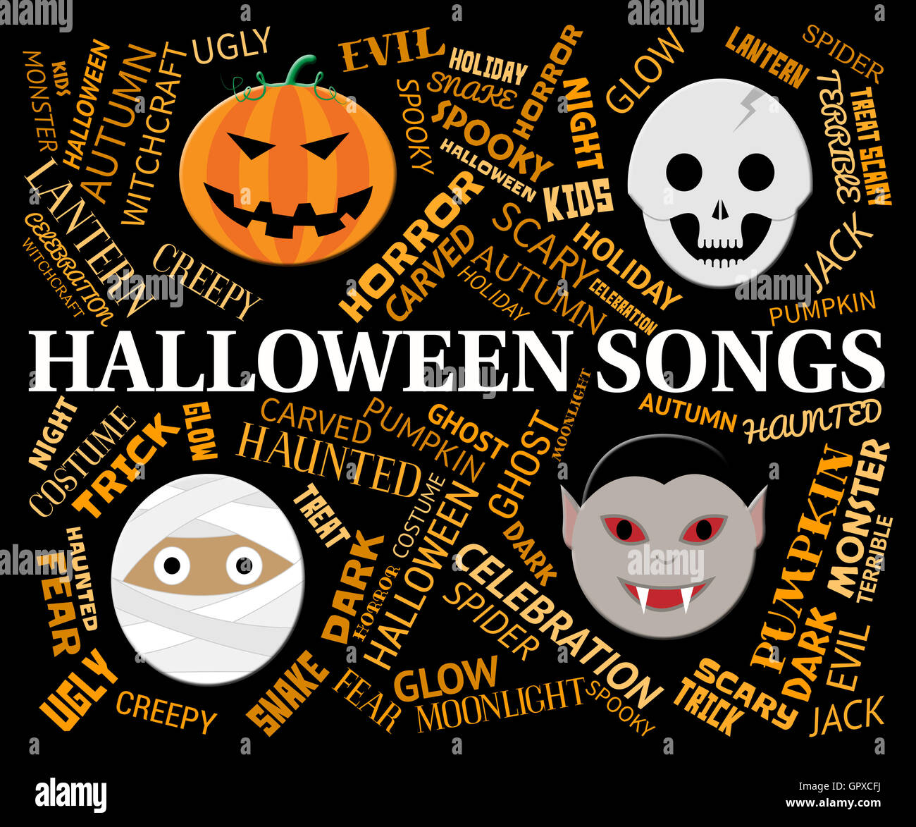Halloween Songs Showing Trick Or Treat And Sound Track Stock Photo - Alamy