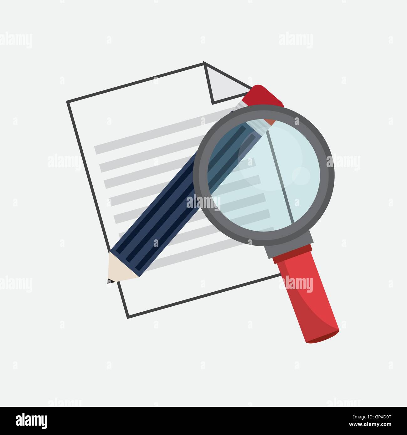 flat design paper document with pencil and magnifying glass icon Stock ...