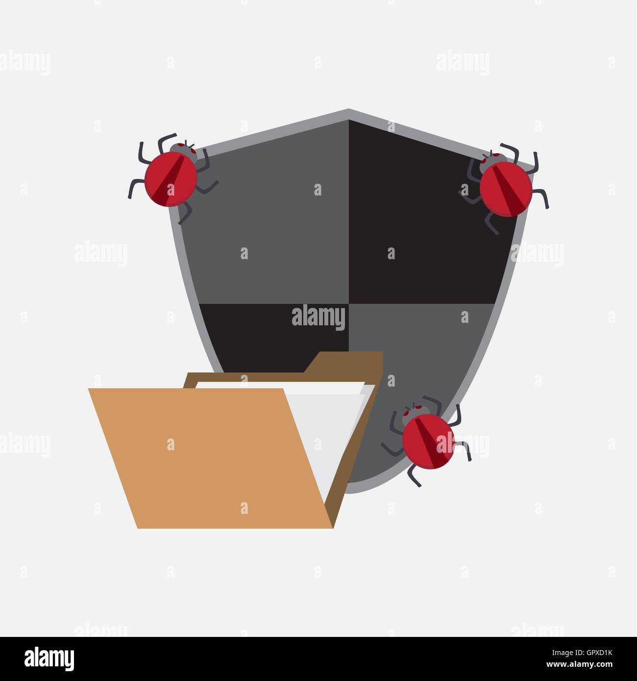 envelope or file folder and shield with virus system security de Stock ...