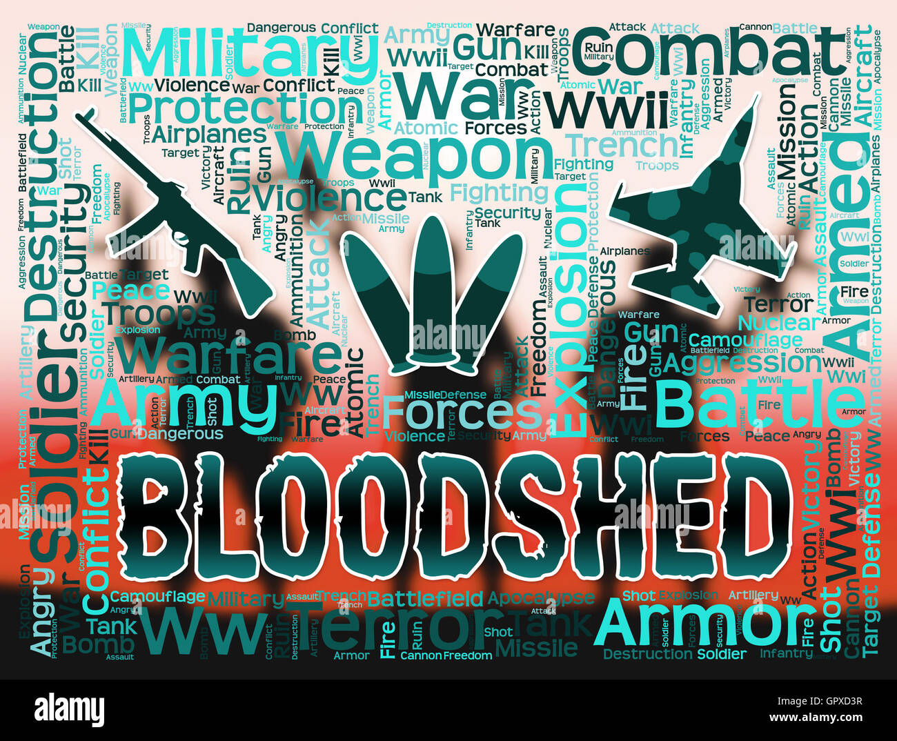 Bloodshed Words Representing Confrontation Clash And Conflicts Stock ...