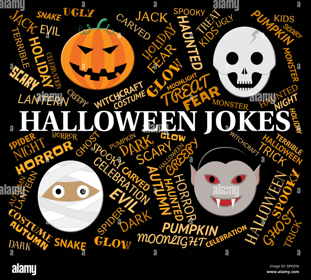 Halloween Jokes Indicating Trick Or Treat And Hilarious Stock Photo - Alamy