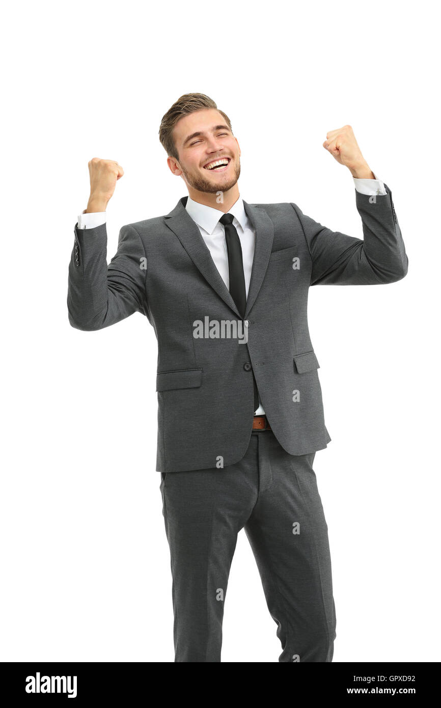 Lucky handsome businessman celebrating. Winner laughing man Stock Photo ...