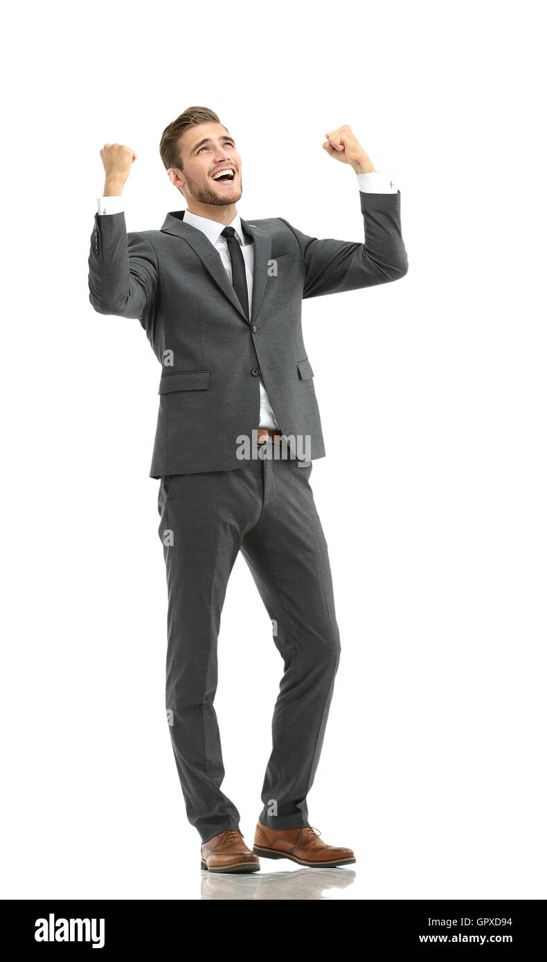 Lucky handsome businessman celebrating. Winner laughing man Stock Photo ...