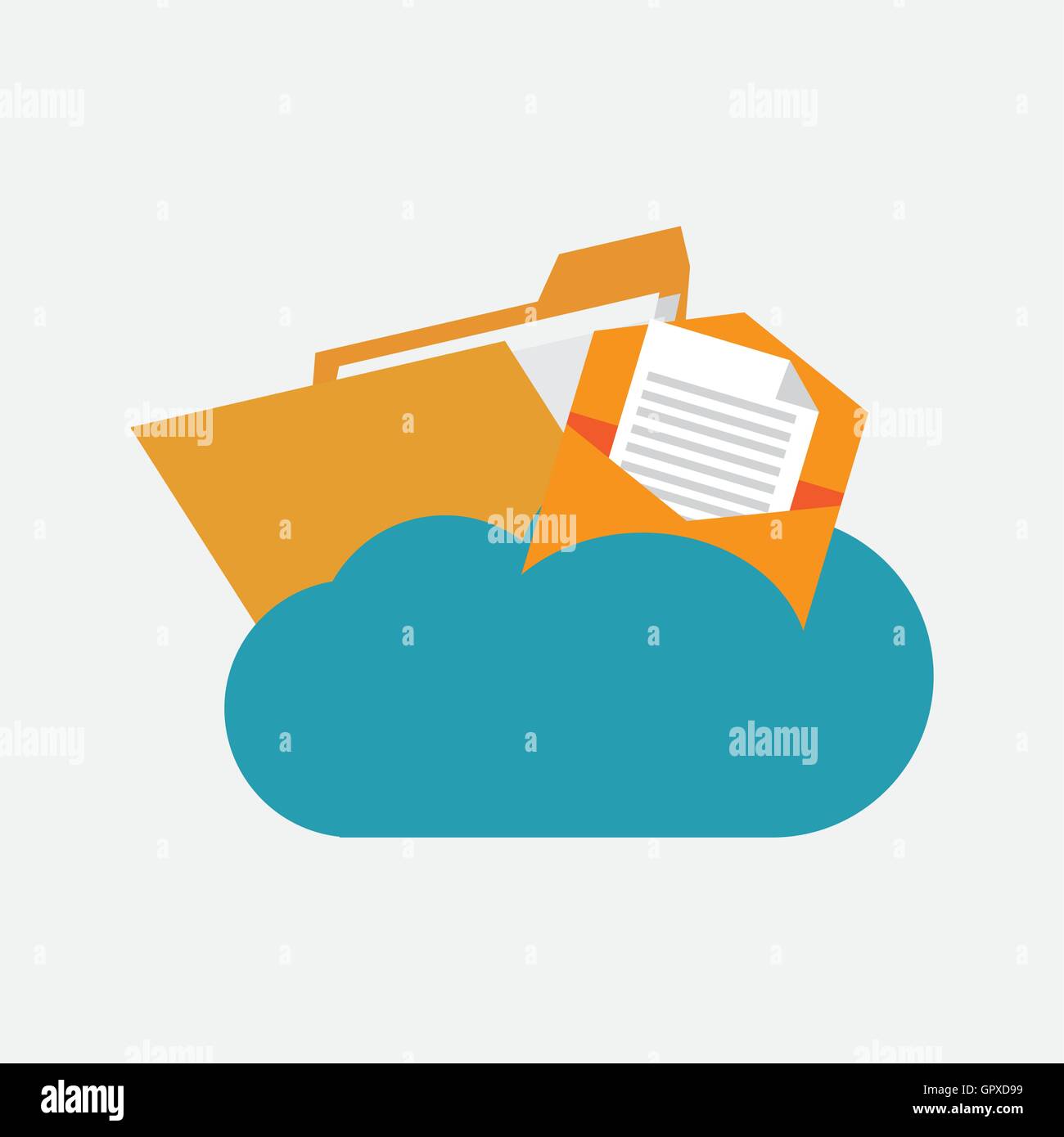 flat design envelope and file folder on cloud vector illustratio Stock ...