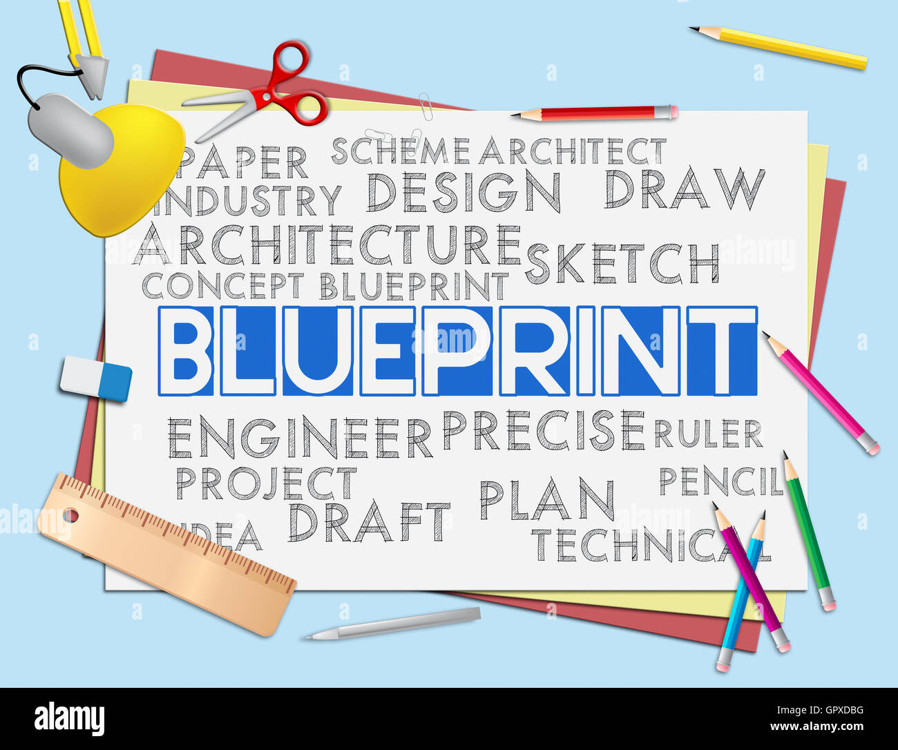 Blueprint Words Showing Designer Diagram And Design Stock Photo - Alamy