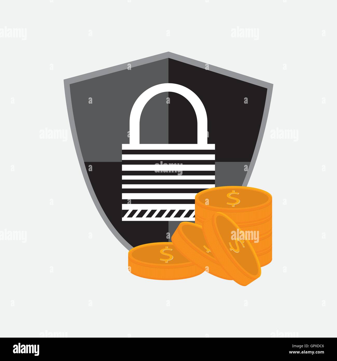 safety lock with coins and shield system security design Stock Vector ...