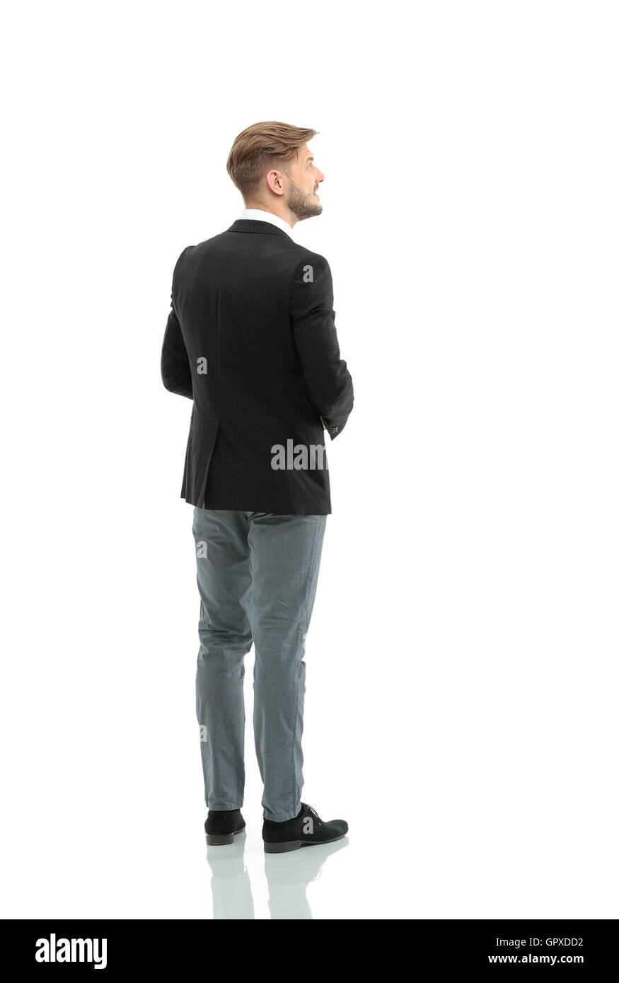 Business man looking at something isolated on white background Stock ...