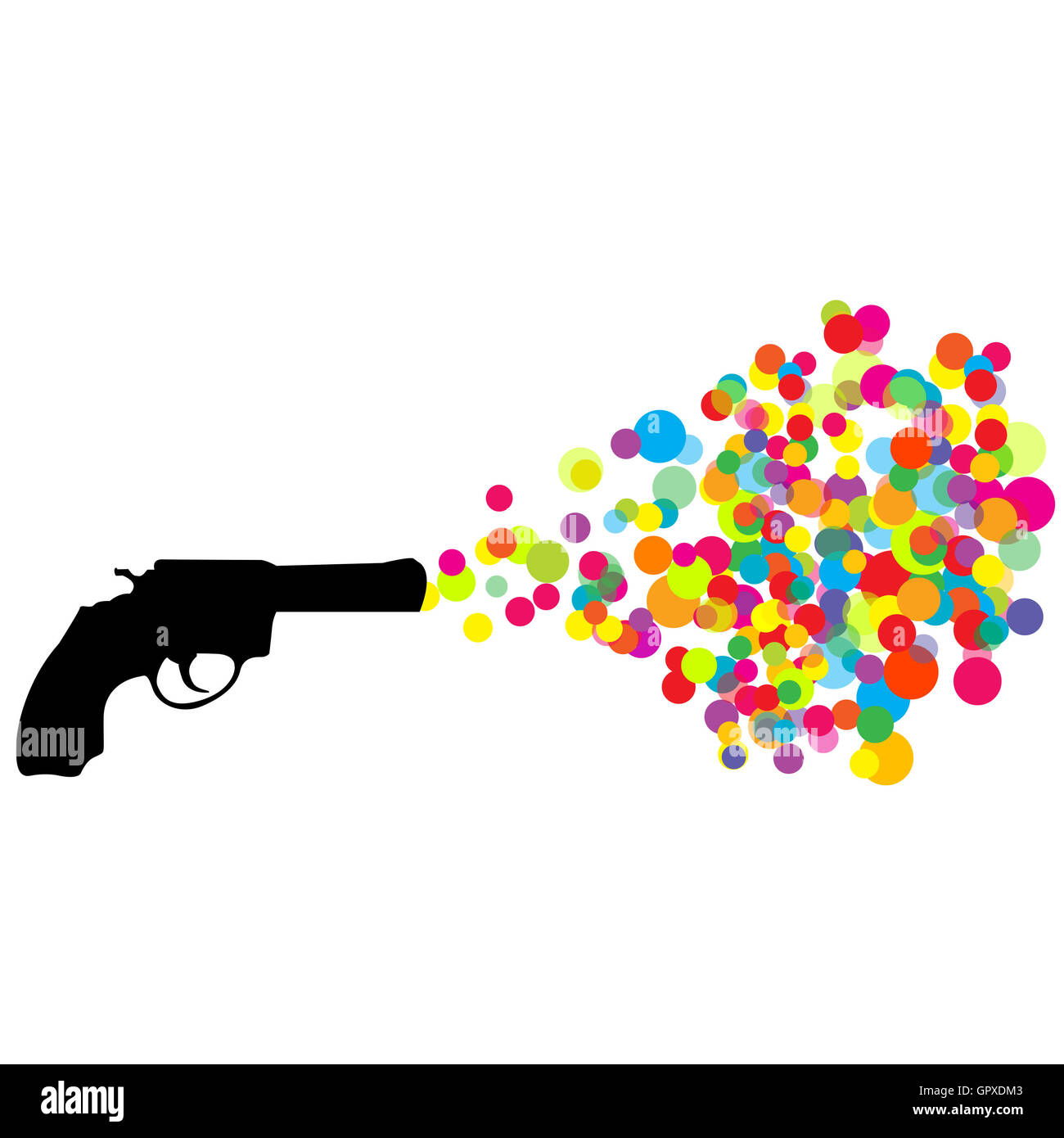 Black revolver with colored bubbles Stock Photo - Alamy
