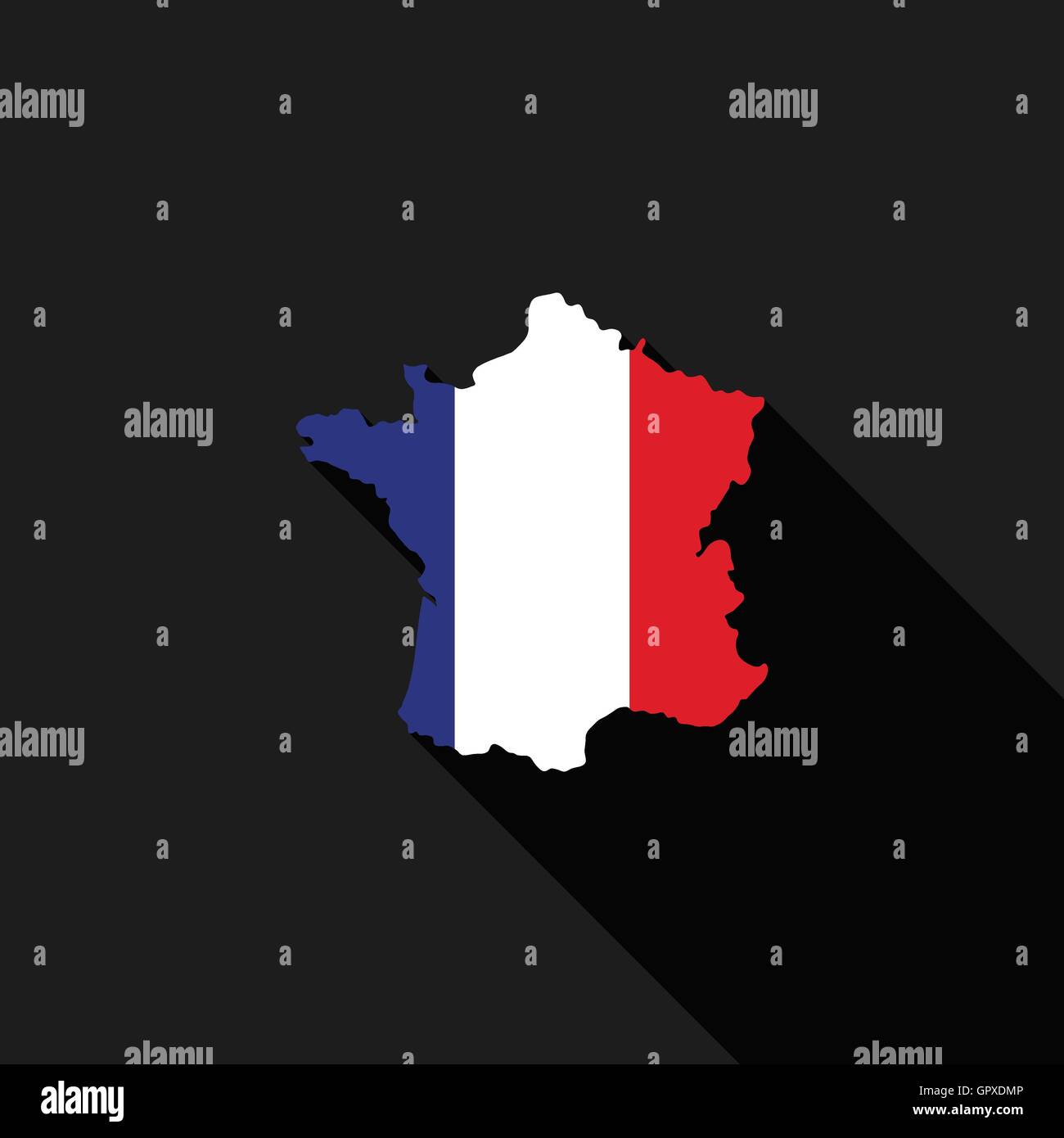 France flag map flat design, icon symbol isolated, long shadow, vector ...