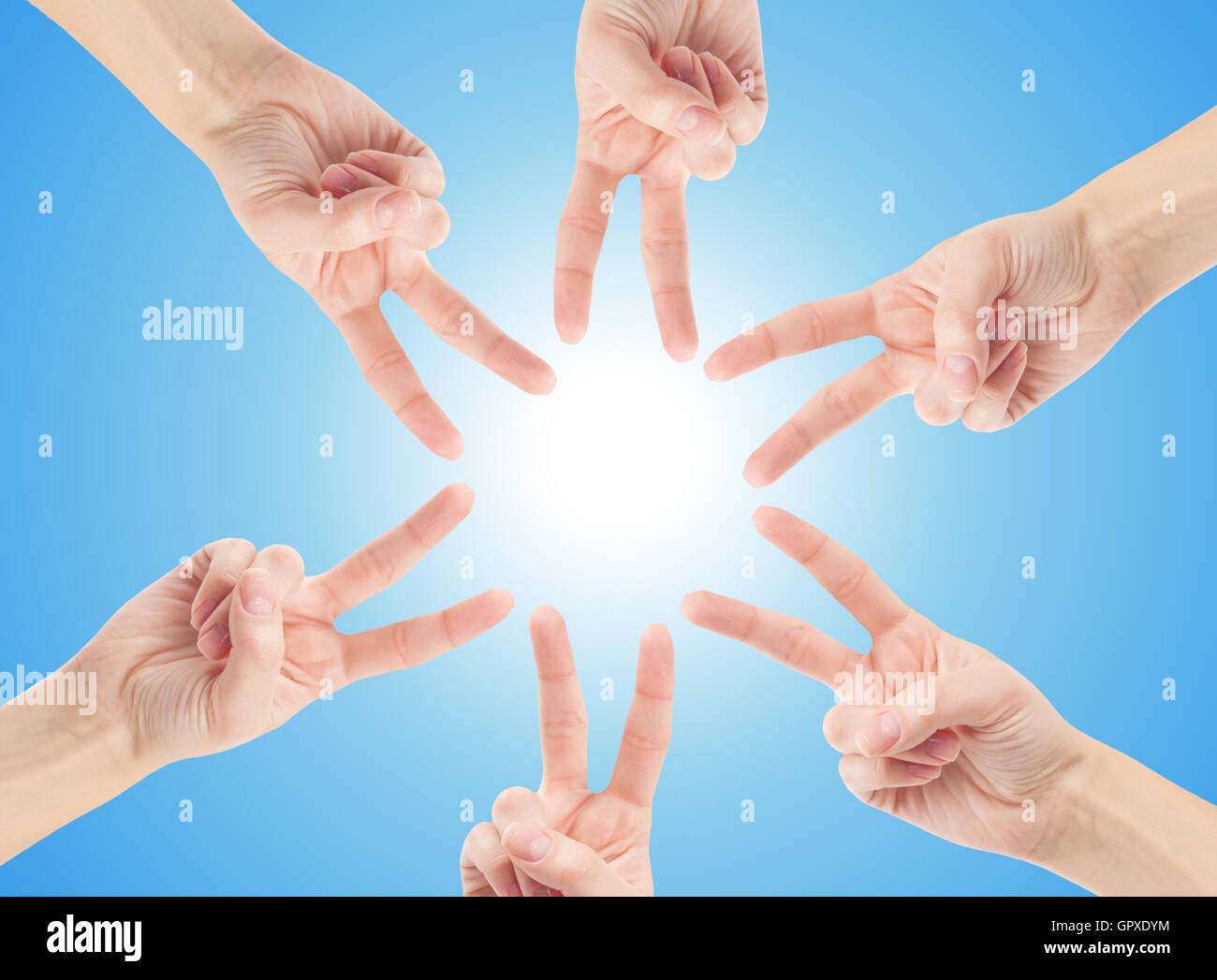 Hands of teamwork , forming the star shape Stock Photo - Alamy