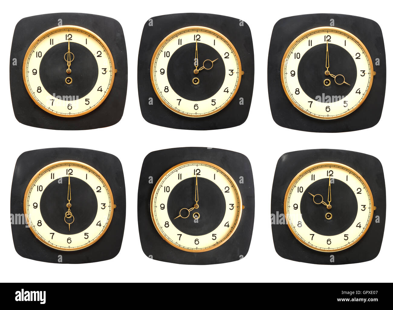 Collection old clocks wall on white background. Timezone clock Stock ...