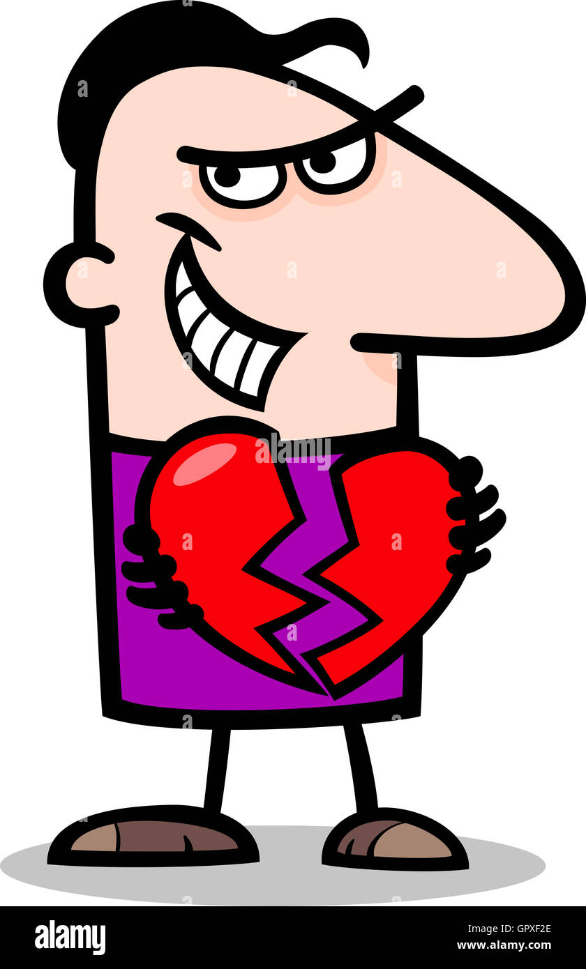 man breaking heart cartoon illustration Stock Photo - Alamy