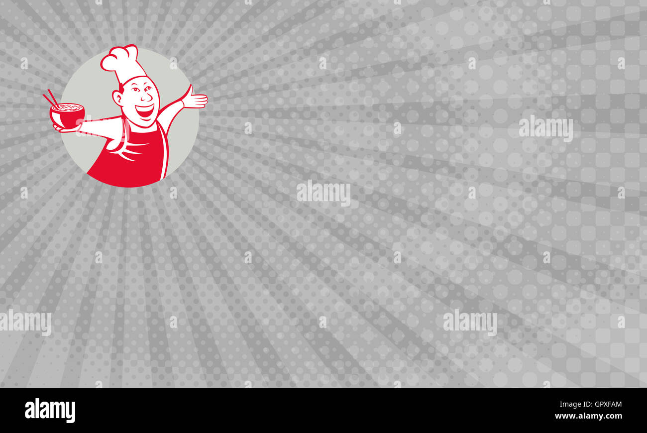 Business Card showing Illustration of an asian chef dancing holding ...