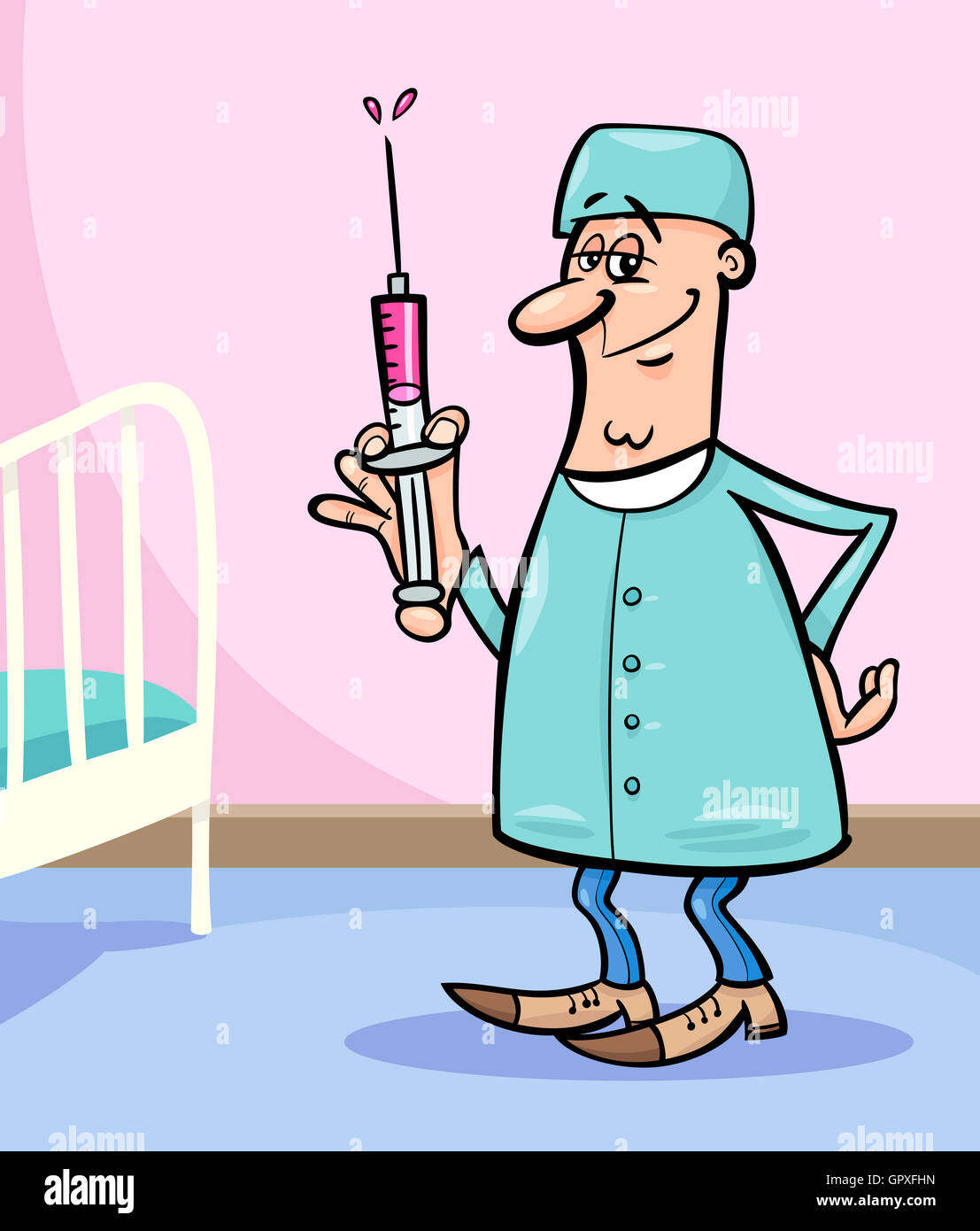 doctor with syringe cartoon illustration Stock Photo - Alamy