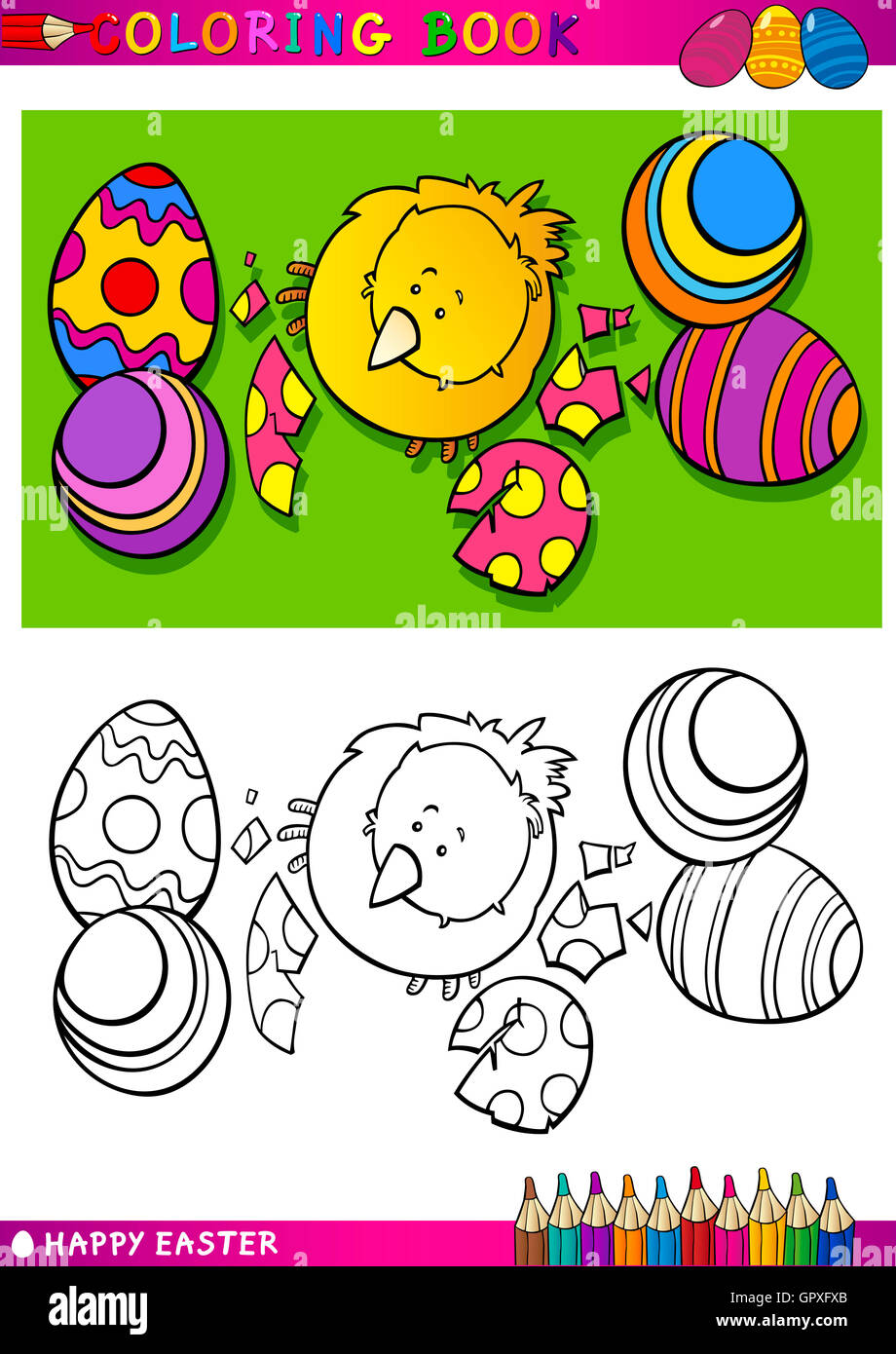 easter chick cartoon illustration for coloring Stock Photo - Alamy