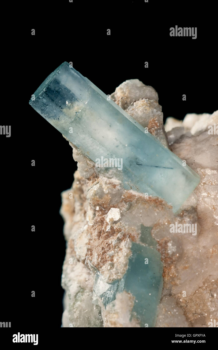 Big well formed Aquamarine crystals on matrix rock Stock Photo - Alamy