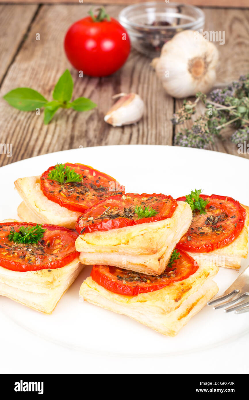 Mini Pizzas, Pies with Tomato and Oregano Stock Photo - Alamy