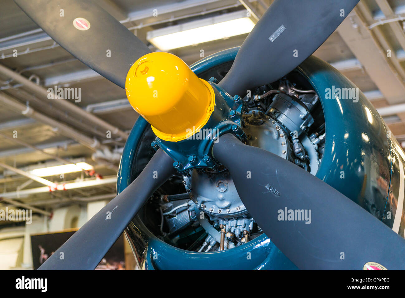 The USS Midway Museum Exhibition of World War II aircraft engines. the ...