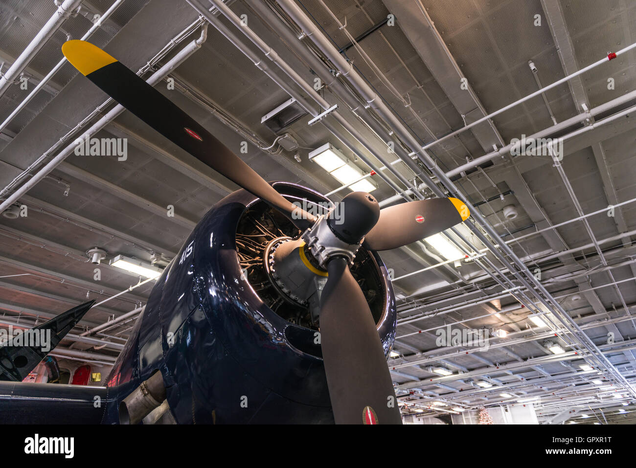 The USS Midway Museum Exhibition of World War II aircraft engines. the ...