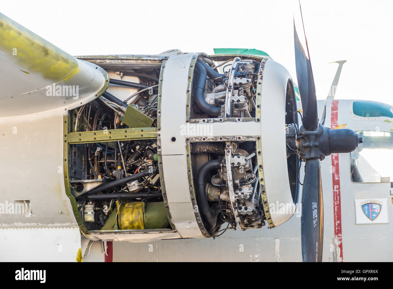 The USS Midway Museum Exhibition of World War II aircraft engines. the ...