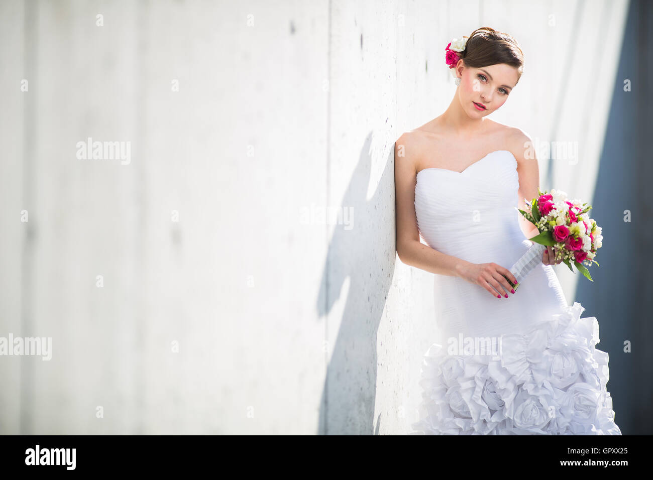 Gorgeous bride on her wedding day (color toned image; shallow DOF Stock ...