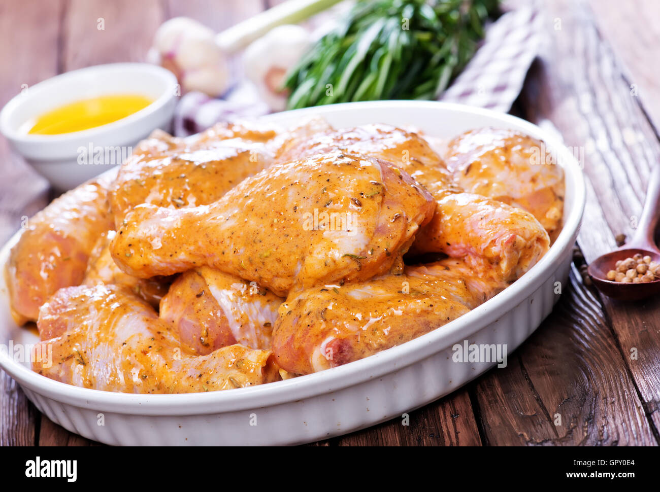 chicken legs with aroma spice and marinad Stock Photo - Alamy