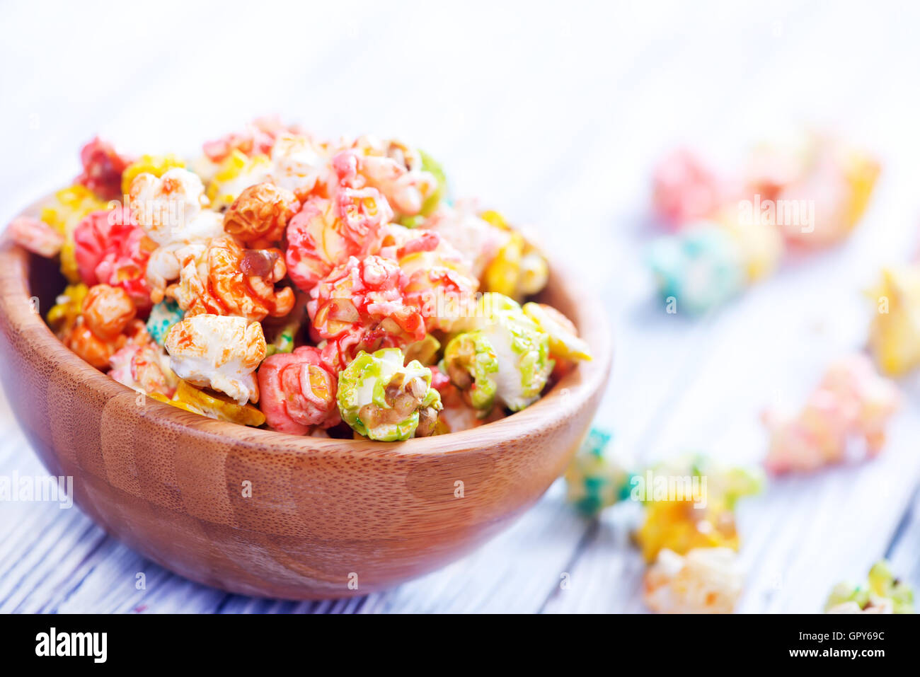 color popcorn in bowls and on a table Stock Photo - Alamy