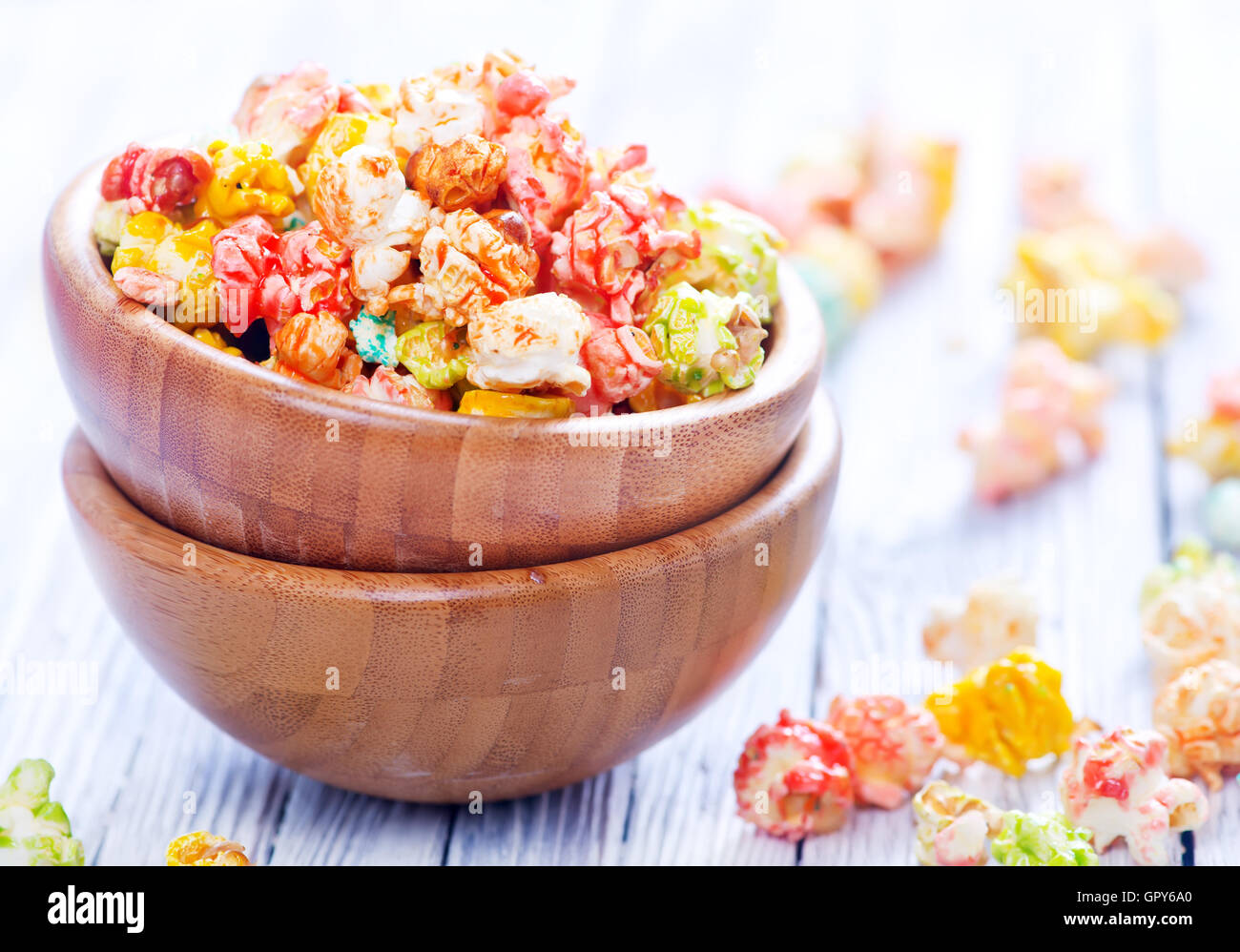 color popcorn in bowls and on a table Stock Photo - Alamy