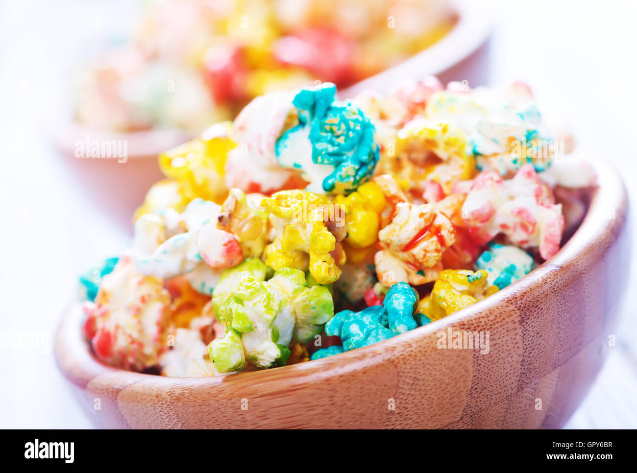 color popcorn in bowls and on a table Stock Photo - Alamy