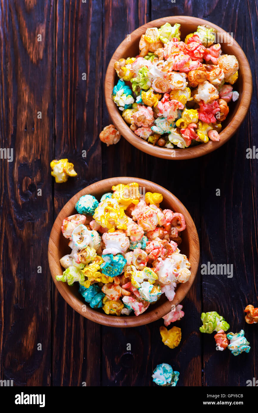 color popcorn in bowls and on a table Stock Photo - Alamy