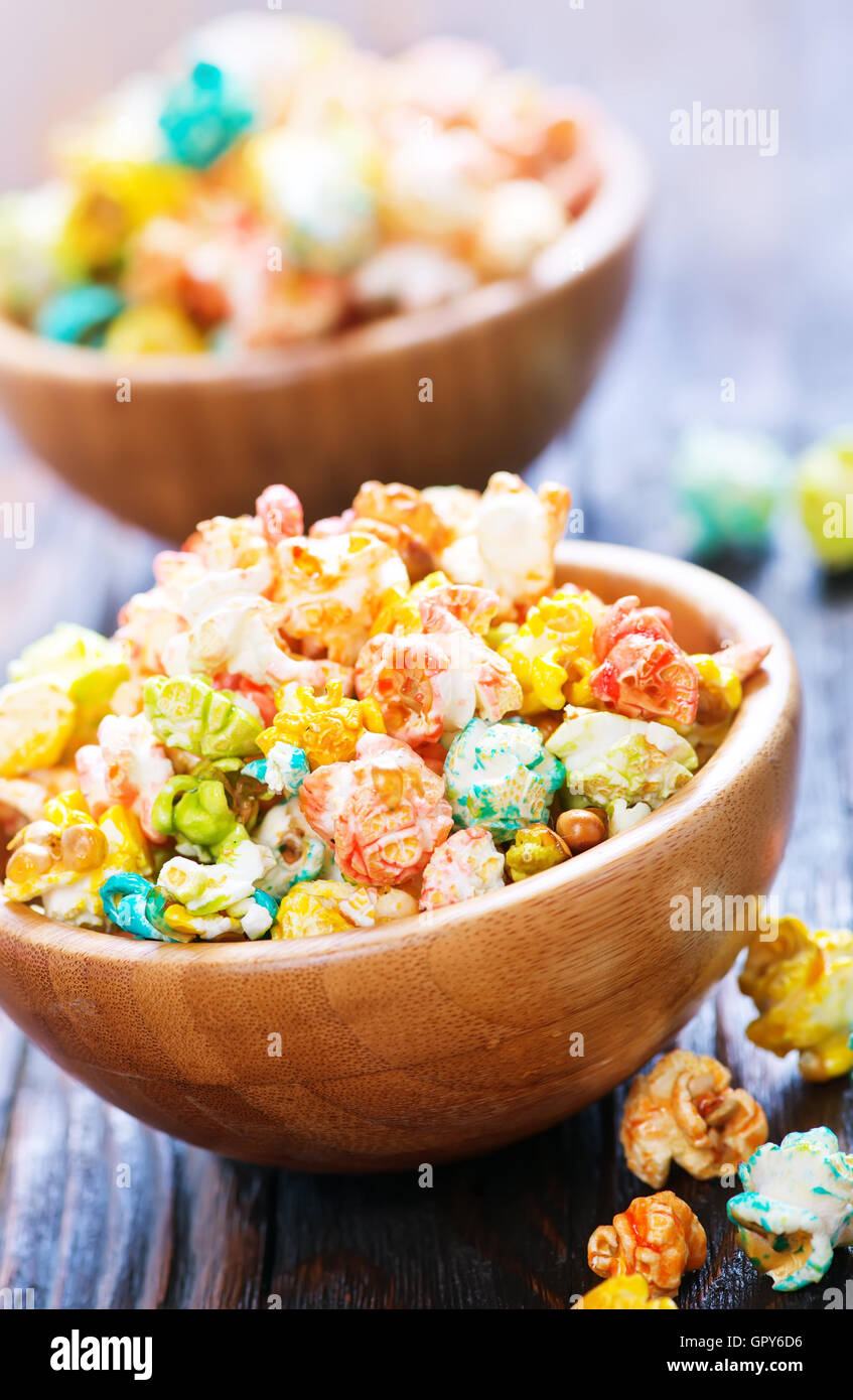 color popcorn in bowls and on a table Stock Photo - Alamy