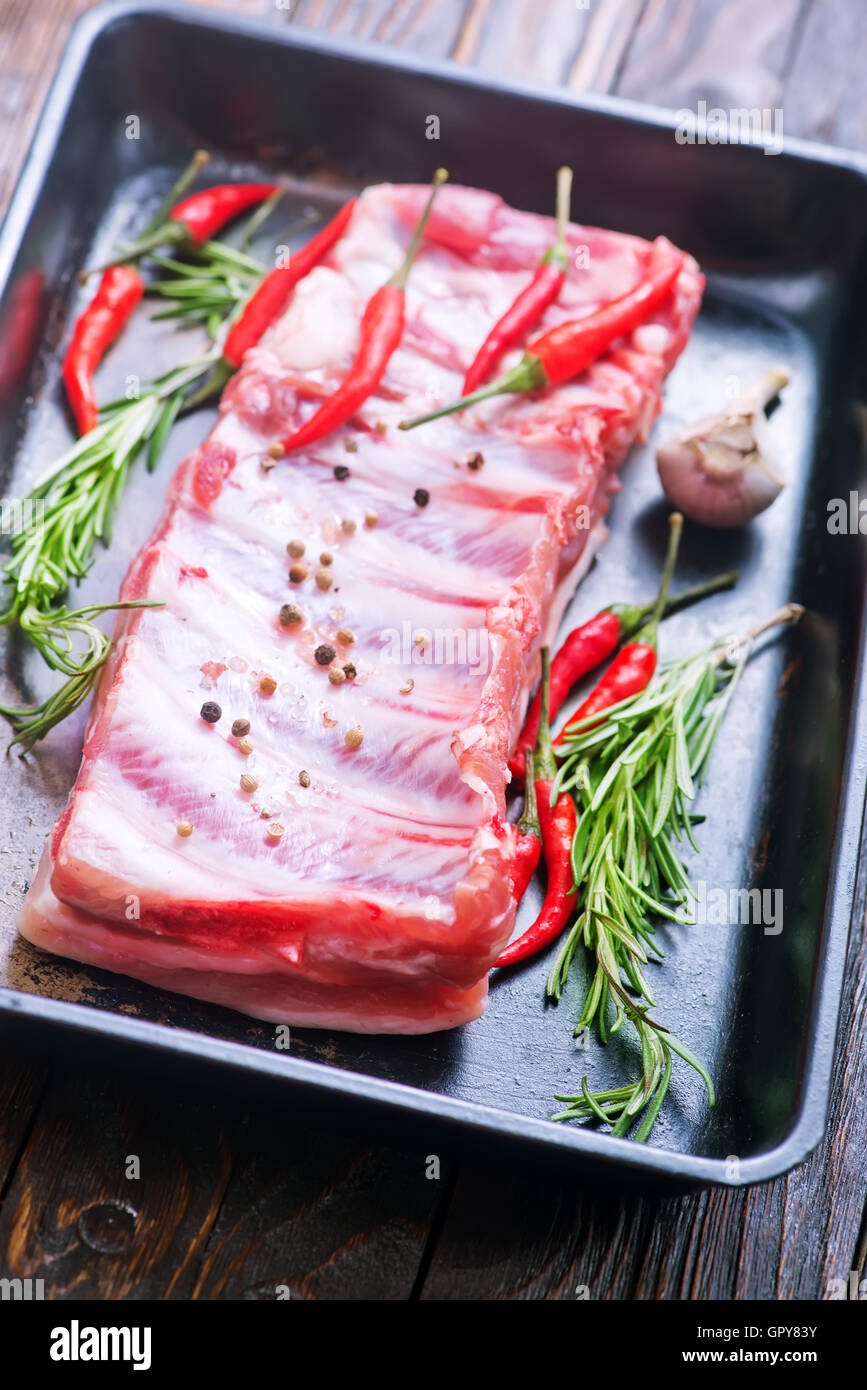 raw meat with salt and aroma spice Stock Photo - Alamy