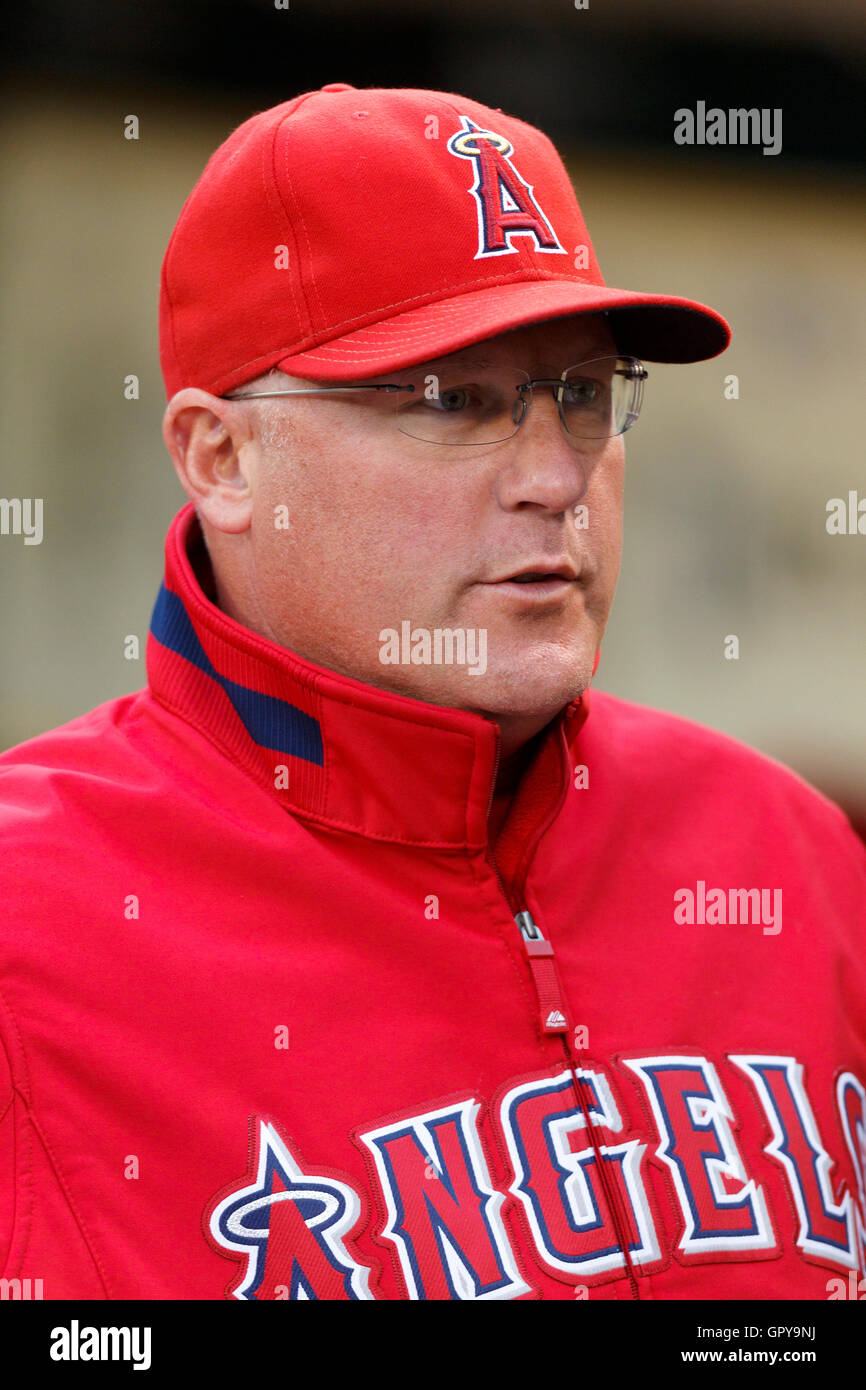 May 17, 2011; Oakland, CA, USA; Los Angeles Angels pitching coach Mike ...