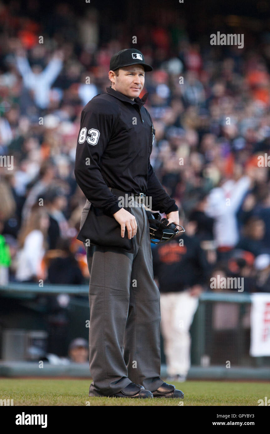June 12, 2011; San Francisco, CA, USA; MLB umpire Mike Estabrook (83 ...