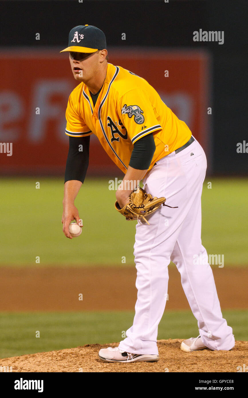 June 18, 2011; Oakland, CA, USA; Oakland Athletics relief pitcher ...