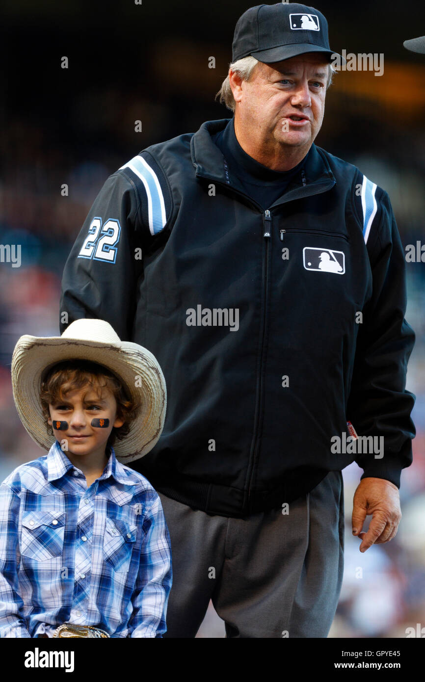 July 23, 2011; San Francisco, CA, USA; MLB umpire Joe West (22) stands ...