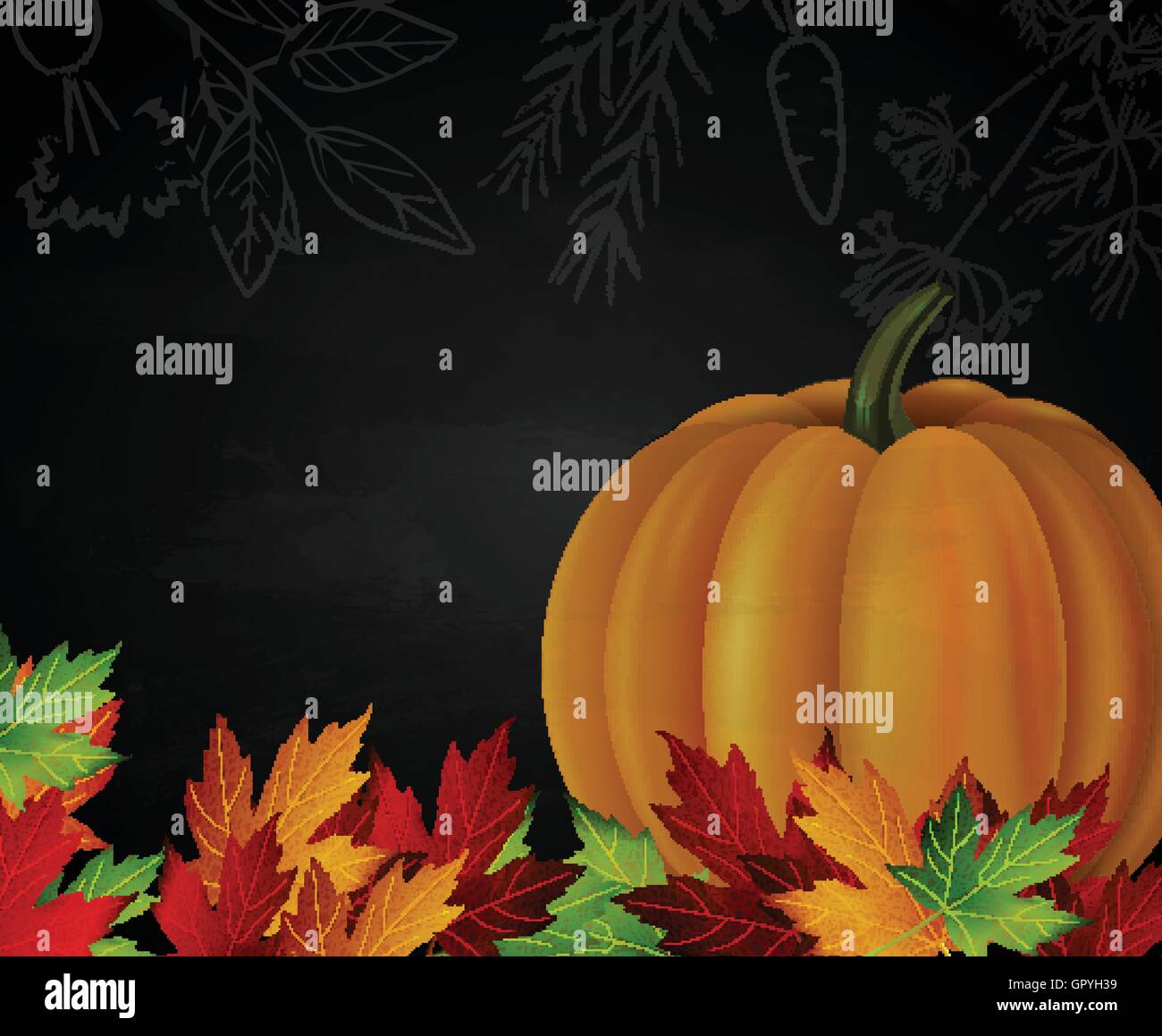 Chalkboard with autumn leaves and pumpkin Stock Vector Image & Art - Alamy