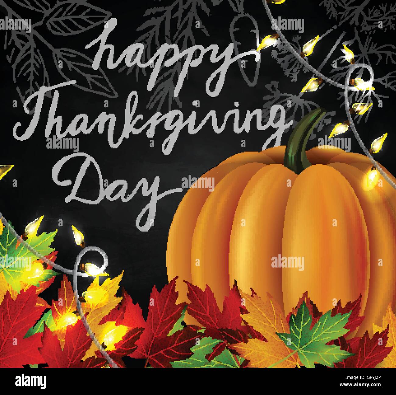 Chalkboard with autumn leaves and pumpkin Stock Vector Image & Art - Alamy